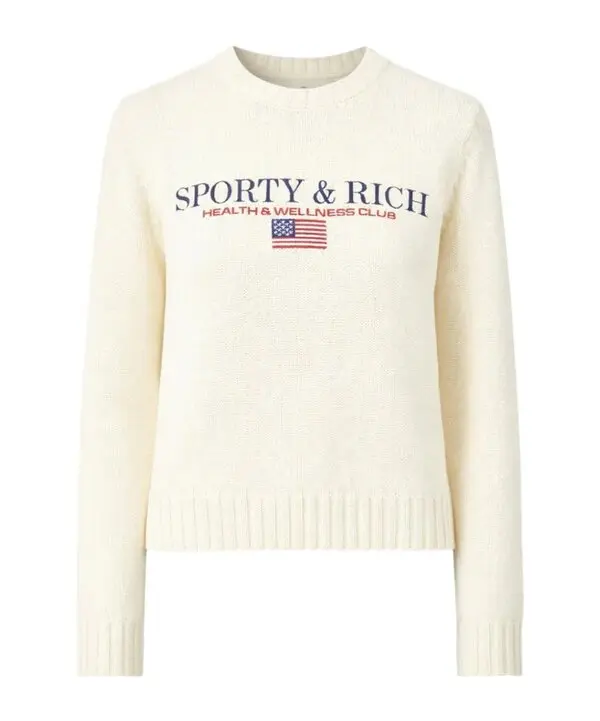 SPORTY  RICH Sporty & Rich Flag Detail Crew Neck Sweater