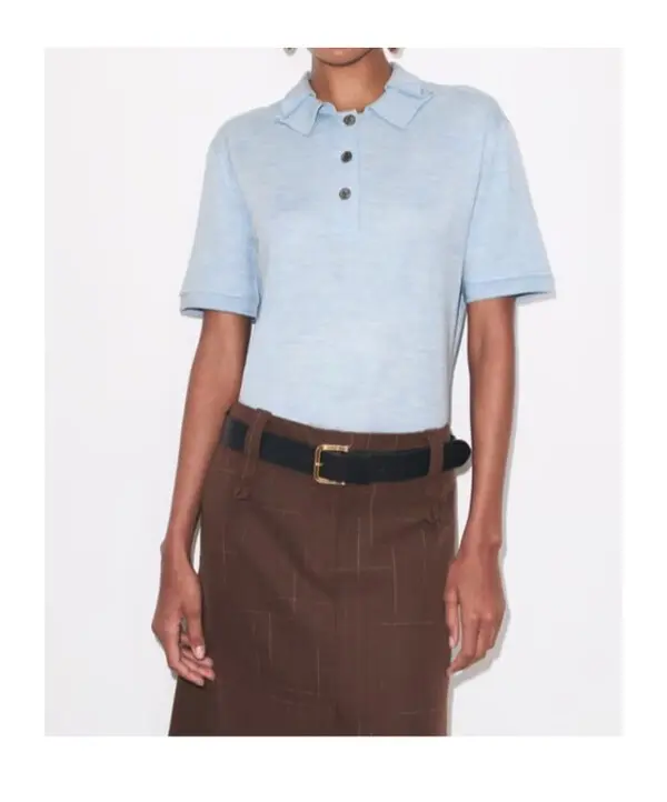 Tory Burch Oversized Silk Polo - Light Blue