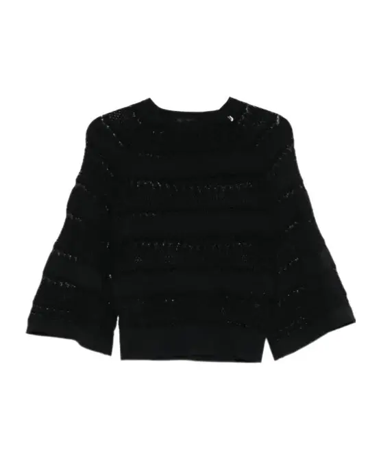 Liu Jo Crocheted Knit Round Neck Short Sleeve Top - Black