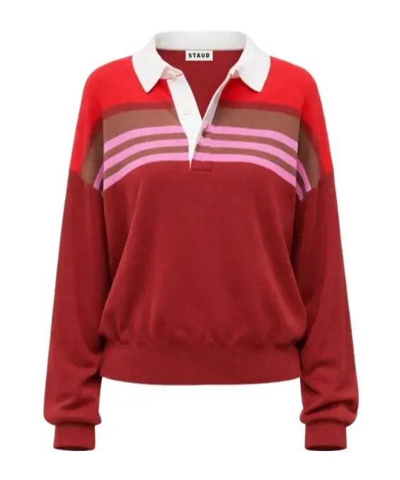 Staud Sail Striped Polo Shirt - Red