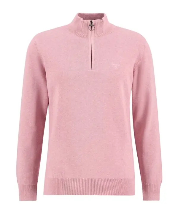 Barbour Half-zip Jumper With Embroidered Logo And Check Trim - Pink