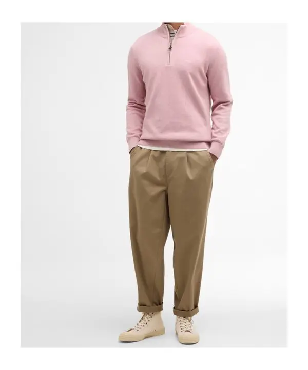 Barbour Half-zip Jumper With Embroidered Logo And Check Trim - Pink