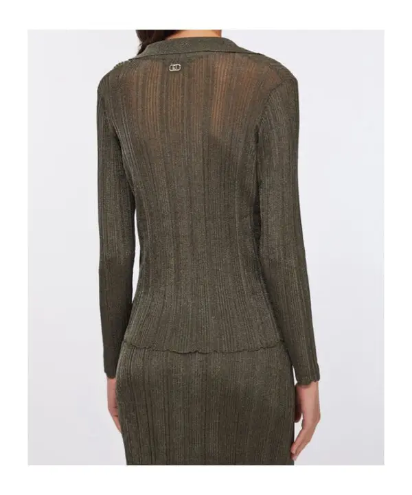 Liu Jo Lurex Ribbed V-neck Sweater