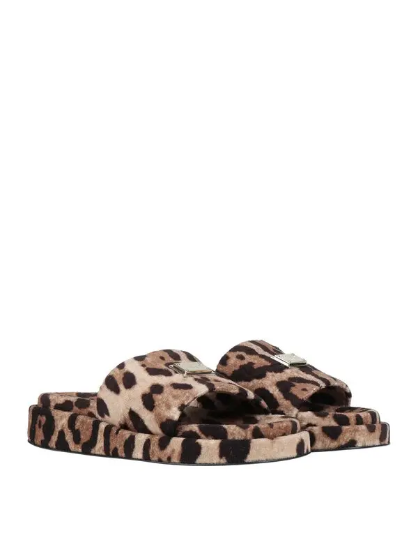 Dolce & Gabbana Leopard Print Velvet Slide Sandals