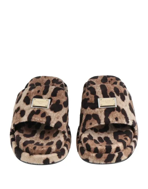 Dolce & Gabbana Leopard Print Velvet Slide Sandals