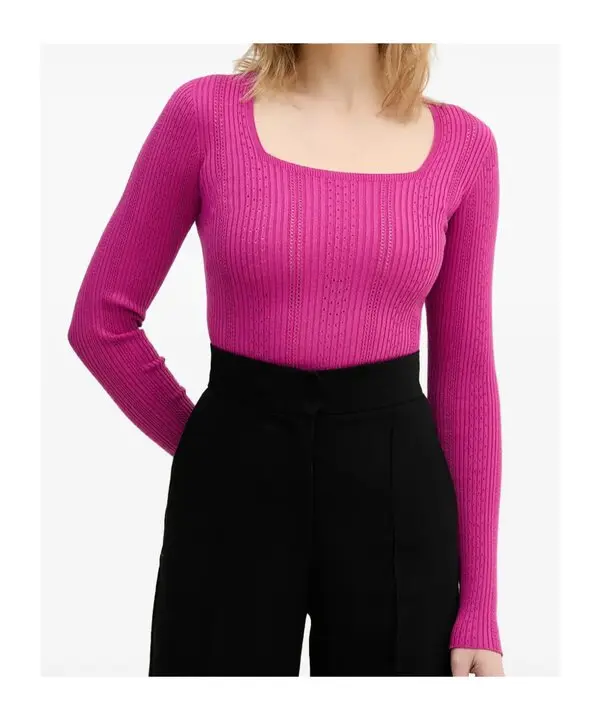 TWINSET Ribbed Square Neck Long Sleeve Sweater