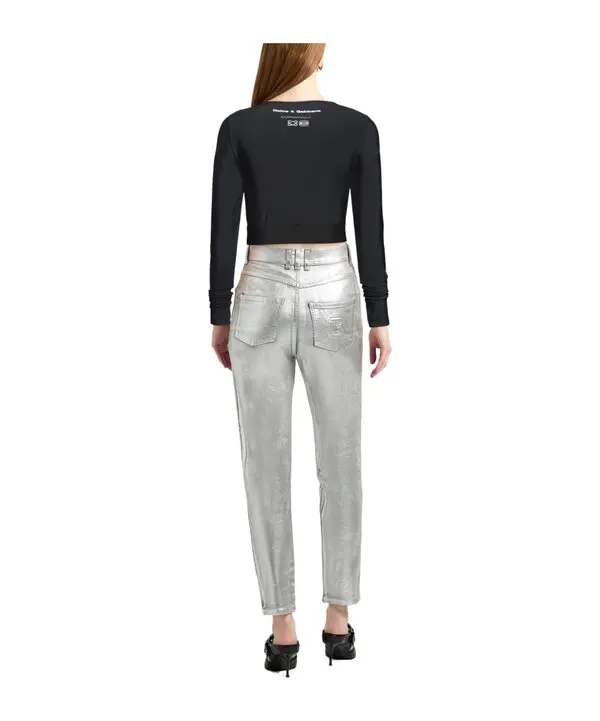 Dolce & Gabbana Long Sleeve Printed Cropped T-shirt