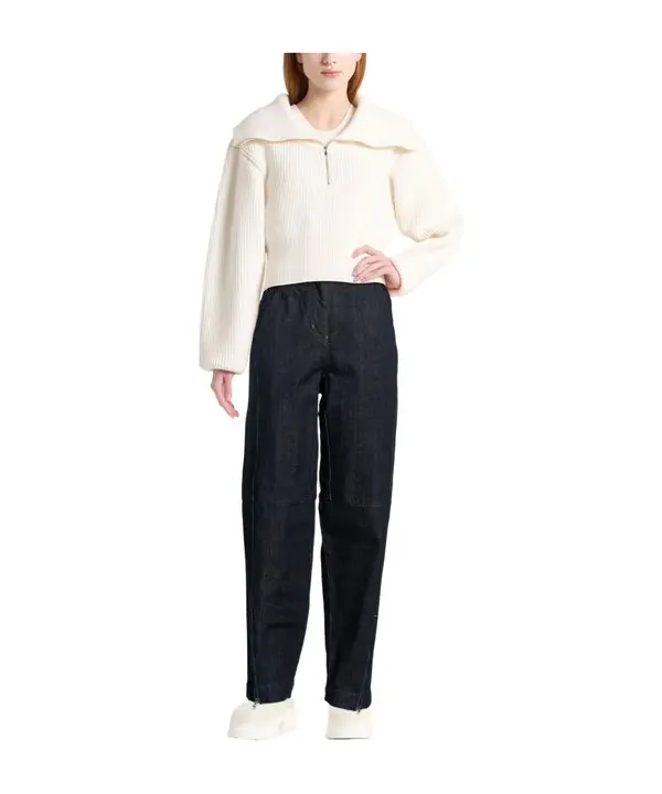 Jacquemus Dark Wash Straight Leg Jeans With Embroidered Logo