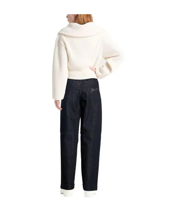 Jacquemus Dark Wash Straight Leg Jeans With Embroidered Logo