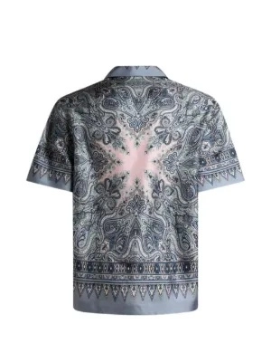 Etro Silk Bowling Shirt With Placed Pocket-square Paisley Print - Gray