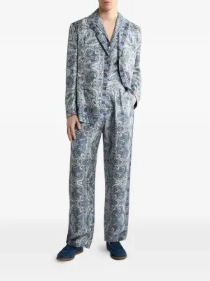 Etro Silk Bowling Shirt With Placed Pocket-square Paisley Print - Gray