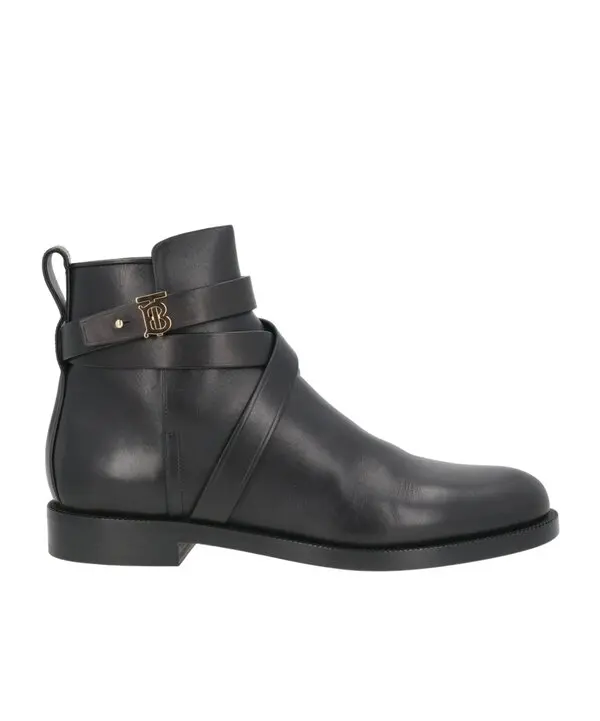 Burberry Glossy Leather Ankle Boots With Straps