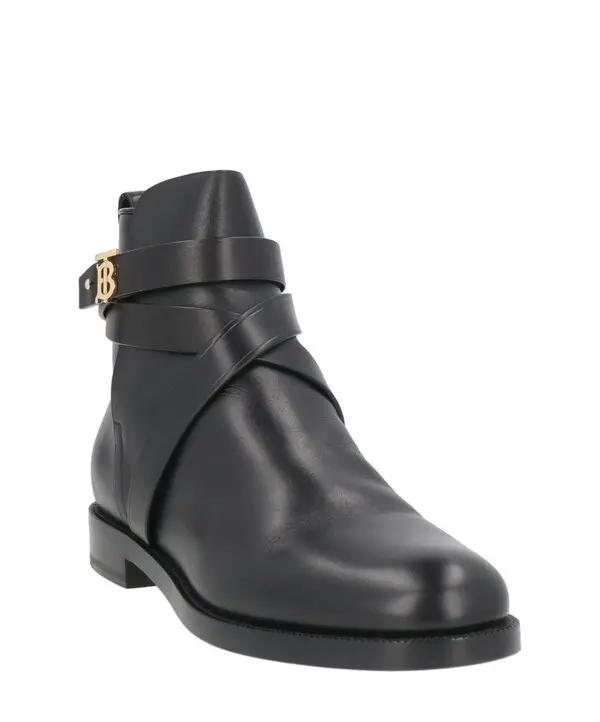 Burberry Glossy Leather Ankle Boots With Straps
