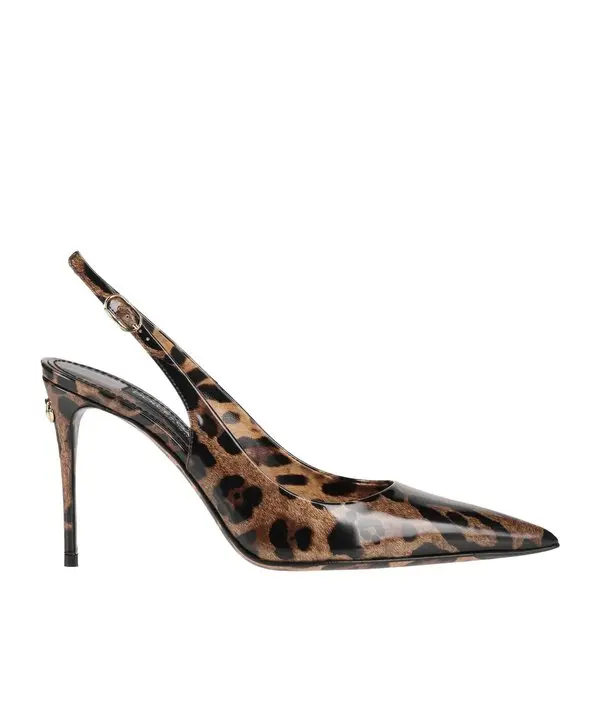 Dolce & Gabbana Leopard Print Glossed Leather Slingback Pumps