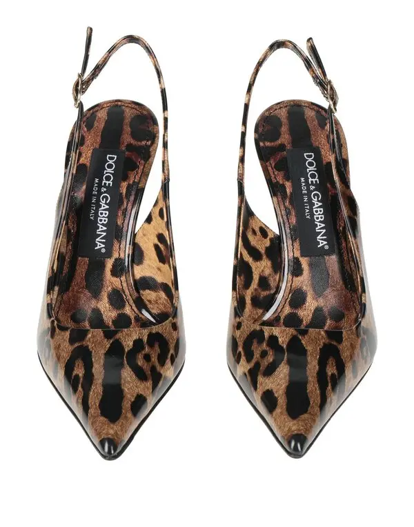Dolce & Gabbana Leopard Print Glossed Leather Slingback Pumps