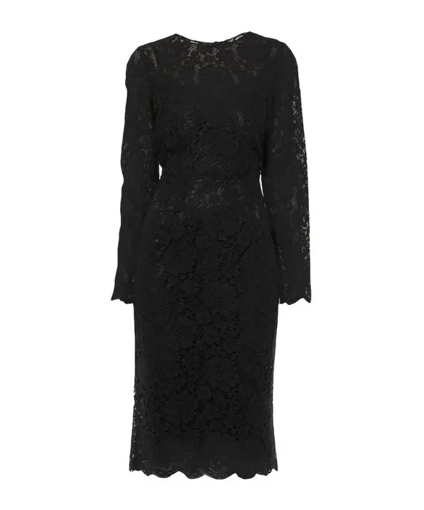 Dolce & Gabbana Lace Long-sleeved Midi Dress - Black