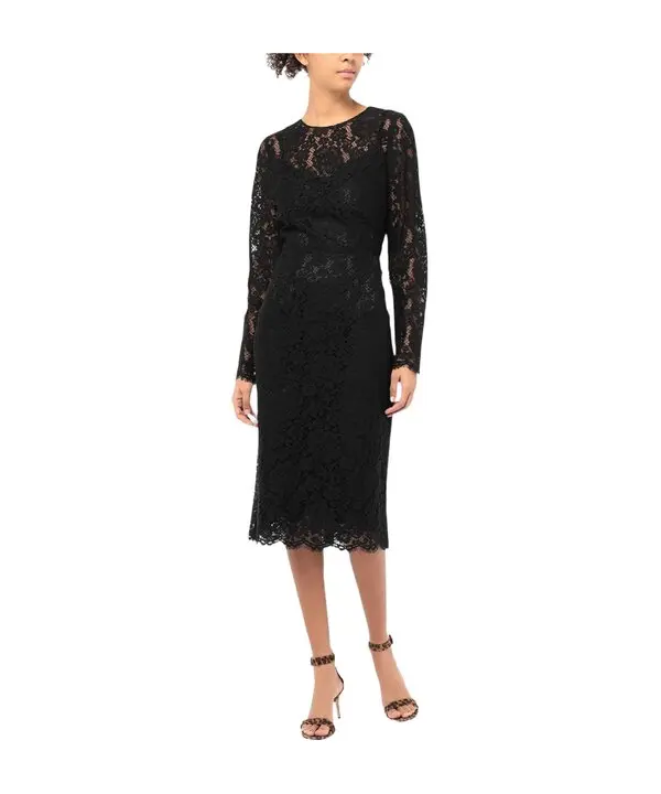 Dolce & Gabbana Lace Long-sleeved Midi Dress - Black