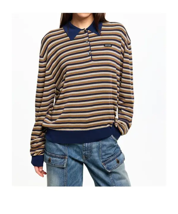 Miu Miu Striped Knit Long Sleeve Polo