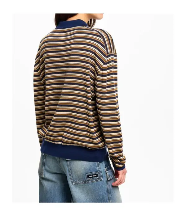 Miu Miu Striped Knit Long Sleeve Polo