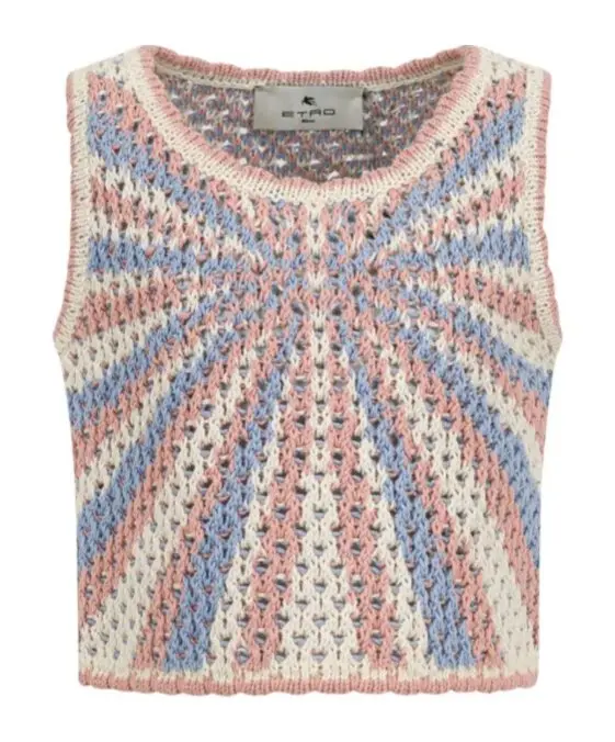 Etro Crocheted Cotton Top With Ray Motif - Gray