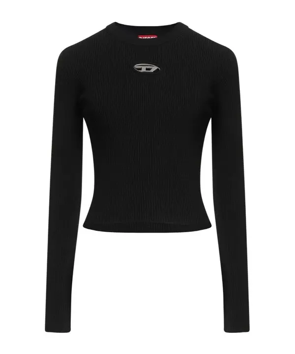 DIESEL® Ribbed Long Sleeve Top With Logo Detail