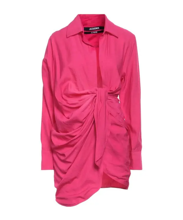 Jacquemus Plain Colour Long Sleeve Gathered Dress - Rose Red