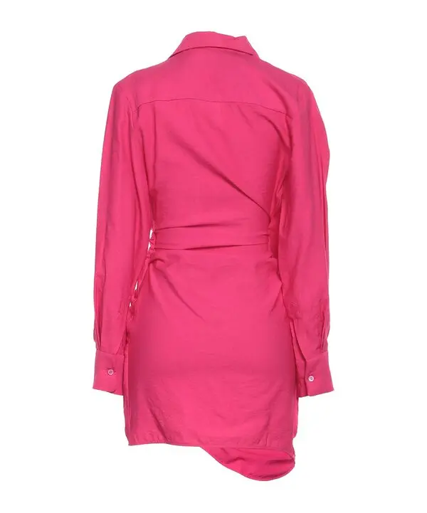 Jacquemus Plain Colour Long Sleeve Gathered Dress - Rose Red