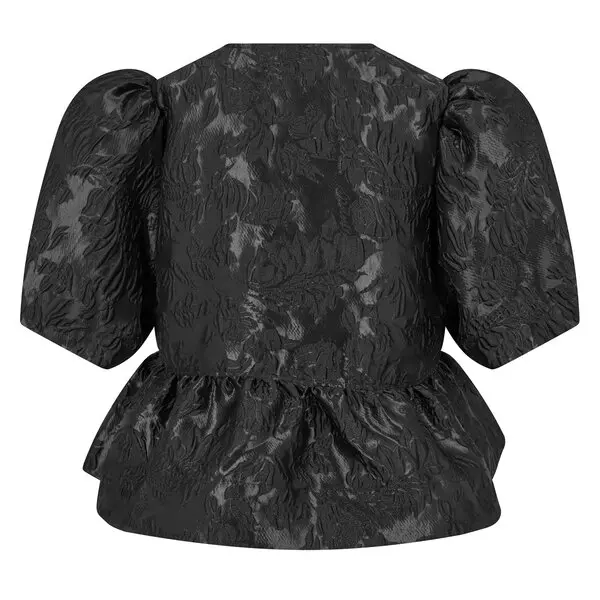 GANNI Textured Puff Sleeve Peplum Top