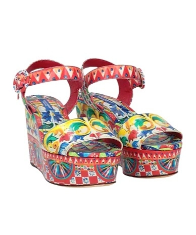 Dolce & Gabbana Floral Print Wedge Heel Sandals
