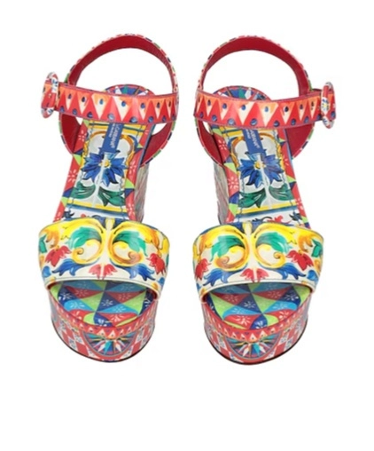 Dolce & Gabbana Floral Print Wedge Heel Sandals