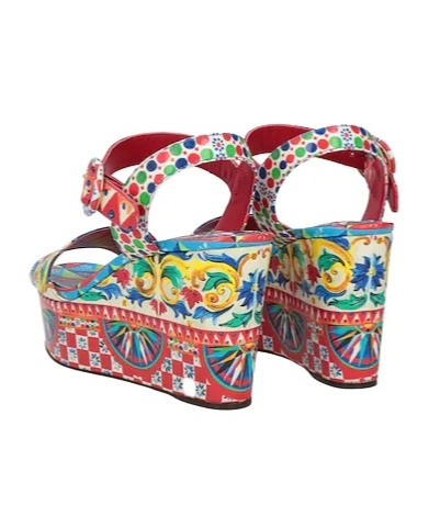 Dolce & Gabbana Floral Print Wedge Heel Sandals