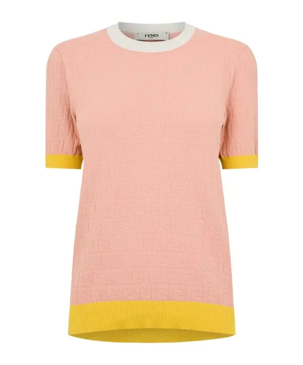 Fendi Knit Pullover Top With Textured Ff Motif - Nude