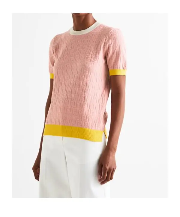 Fendi Knit Pullover Top With Textured Ff Motif - Nude