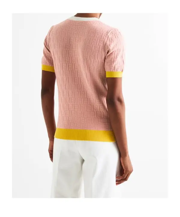 Fendi Knit Pullover Top With Textured Ff Motif - Nude
