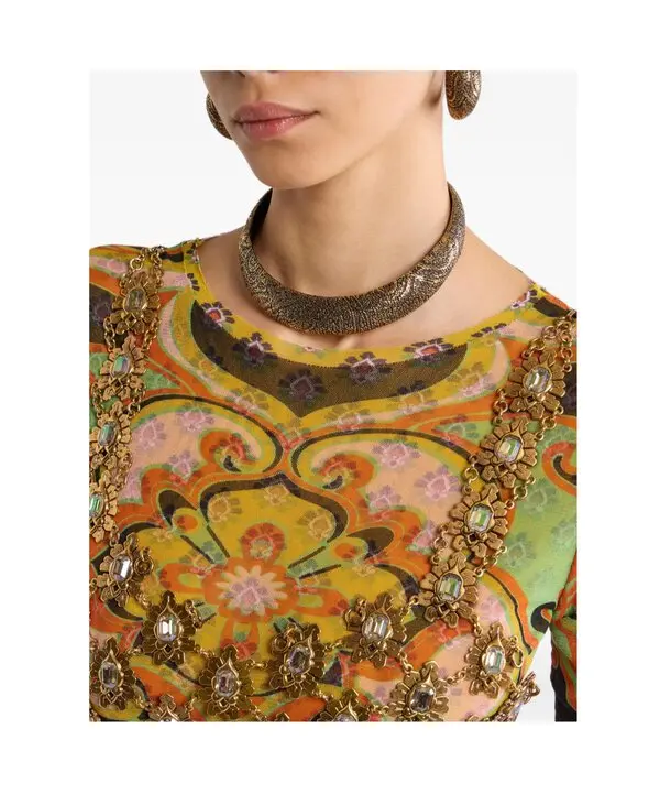 Etro Embellished V-neck Sheer Top