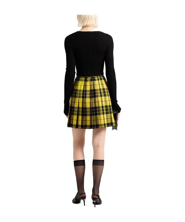 Dolce & Gabbana Pleated Plaid Wool Skirt