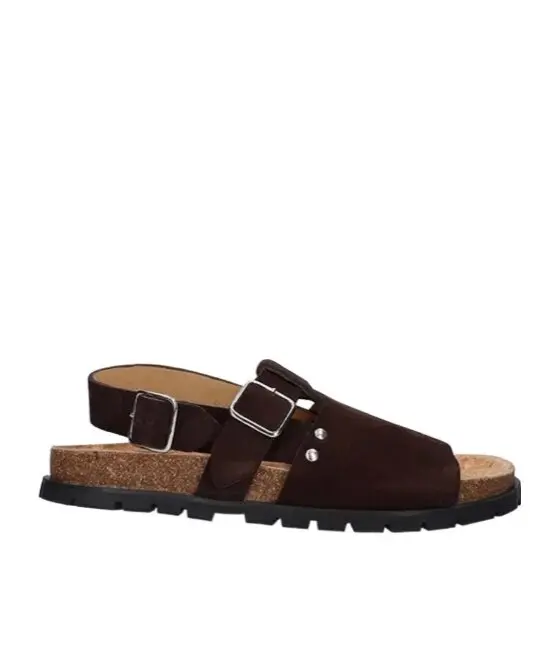 A.p.c. Suede Flat Sandals With Buckle Detail And Cork Sole