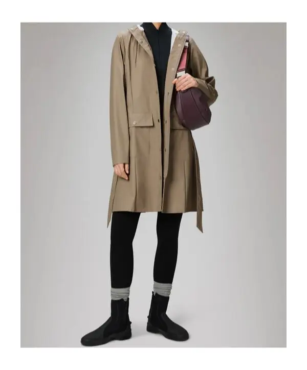 Rains Zipper Hooded Raincoat With Belt
