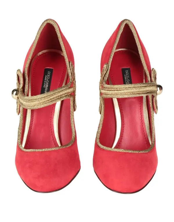 Dolce & Gabbana Embellished Suede Mary Jane Block Heel Pumps