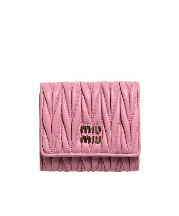 Miu Miu Small Matelassé Nappa Leather Wallet - Pink