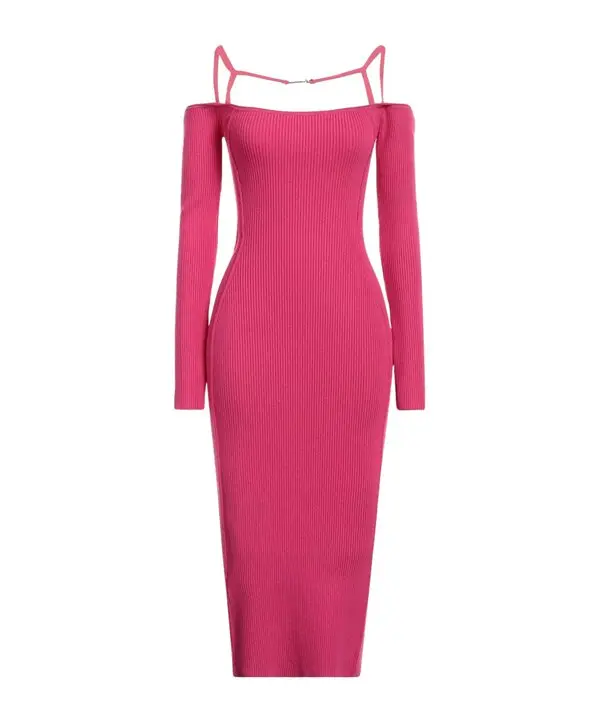Jacquemus Ribbed Knit Midi Dress With Long Sleeves