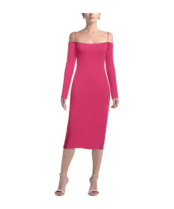 Jacquemus Ribbed Knit Midi Dress With Long Sleeves