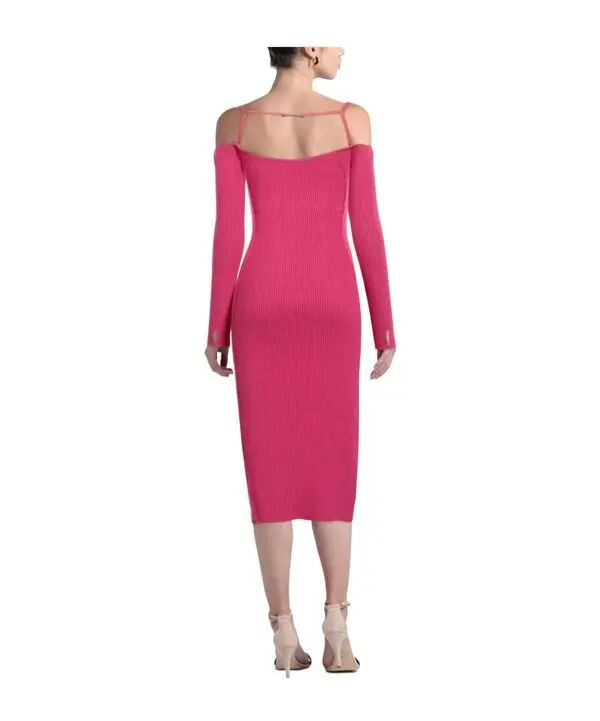 Jacquemus Ribbed Knit Midi Dress With Long Sleeves