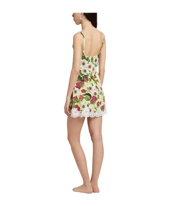 Dolce & Gabbana Floral Print Sweetheart Neckline Lace Trim Camisole