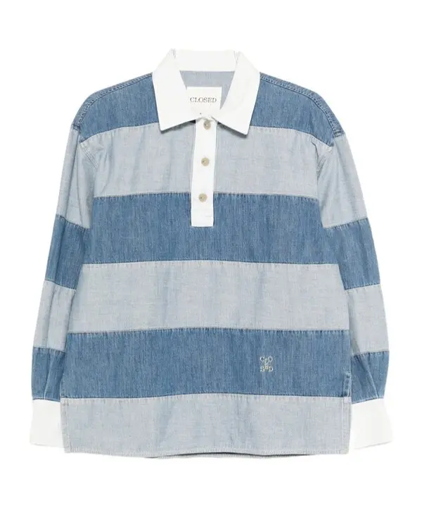 Closed Striped Polo Top - Blue