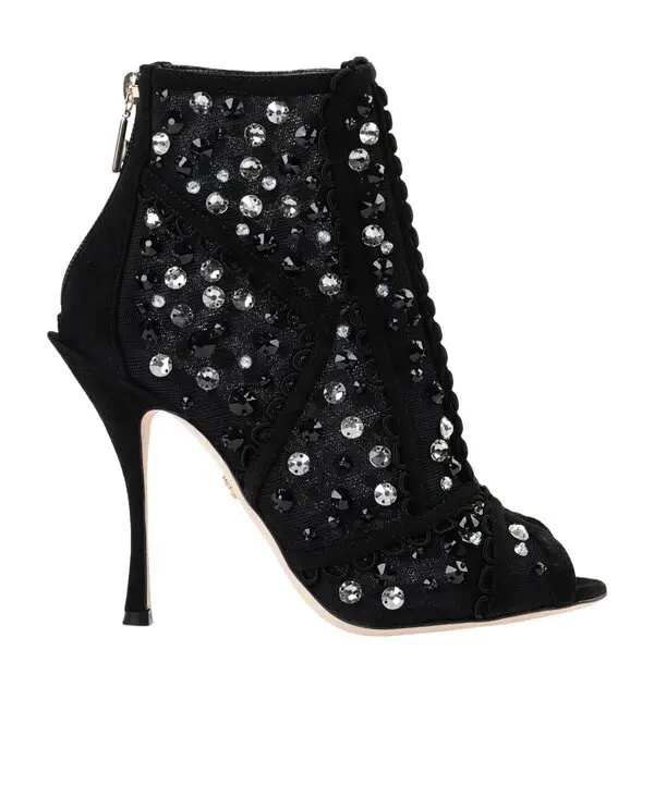 Dolce & Gabbana Embellished Peep-toe Ankle Boots