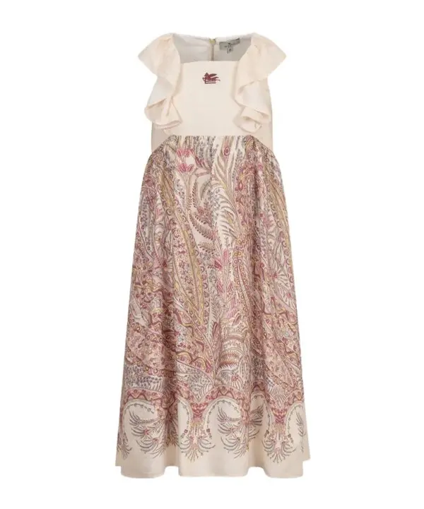 Etro Satin Jacquard Long Dress With Floral Paisley Print