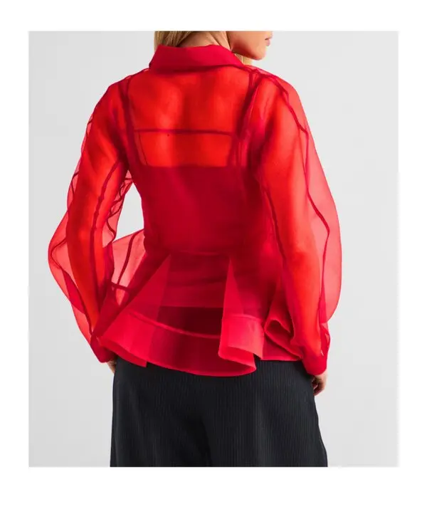 GANNI Peplum Blouse With Sheer Sleeves