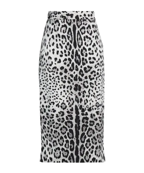 Dolce & Gabbana Leopard Print Crepe Pencil Midi Skirt