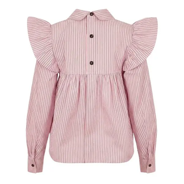 GANNI Striped Frill Blouse - Pink